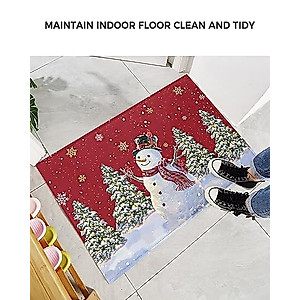 Yun Nist Christmas Snowman Bathroom Rug,Xmas Tree Red Soft Shag Rug Non Slip Doormat,Winter Snowflakes Absorbent Carpet Furry Cozy Floor Mat for Kitchen Bedroom Living Room 20x31.5in