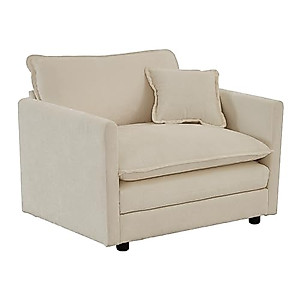 Eafurn Comfy Chenille Upholstered Accent Chair with Movable Ottoman,Oversized Single Sofa Couch Deep Seat Lounge Armchair for Living Room Bedroom Office Apartment, Coffee 57.4"