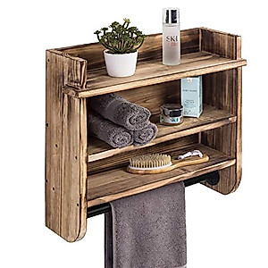 MyGift Wall Mounted Rustic Brown Wood 3-Tier Bathroom Shelf Organizer Rack with 20 Inch Industrial Metal Hand Towel Bar