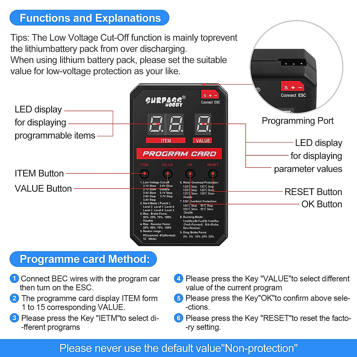 Surpass Hobby ESC Programming Card RC Car Electronic Speed Controller LED Programmer Only Compatible with Surpass Hobby Rocket Brushless ESC 25A 35A 45A 60A 80A 120A 150A (Update Version)