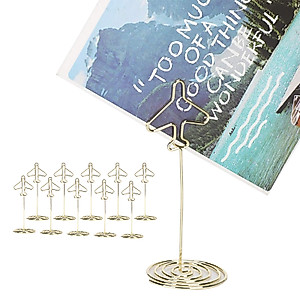 Cyrank 10pcs Table Number Holders, 3.9in Gold Place Card Holders Centerpieces Photo Holder Clips Wire Picture Clips Airplane Design Memo Note Photo Stand