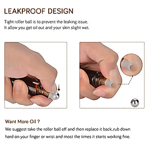 PrettyCare Roller bottles for oils 10ml (Amber Glass, 24 pack, 4 Extra Stainless Steel Balls, 48 Labels, Openers, 2 Funnels, 2 Droppers Roller Balls For Essential Oil Roller Bottles