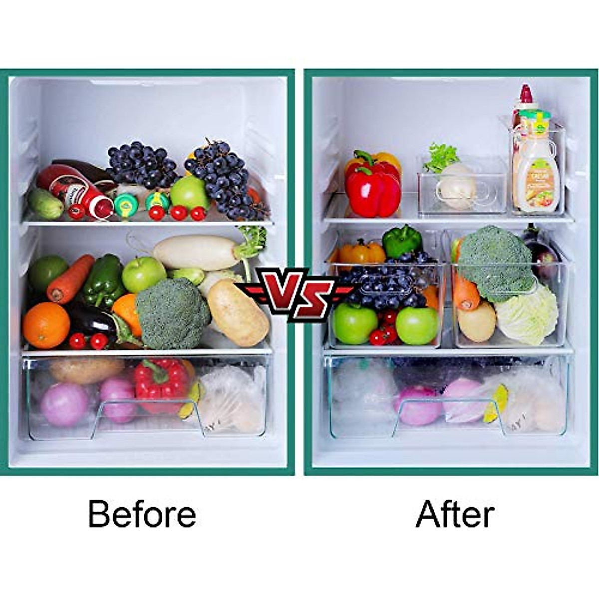 Zeeych Clear Deep Pantry Organizer Bins Household Plastic Food Storage Basket with Cutout Handles for Kitchen,Office, Cabinets, Refrigerator, Freezer, Bedrooms, Bathrooms - 11” L × 8” W × 6” H