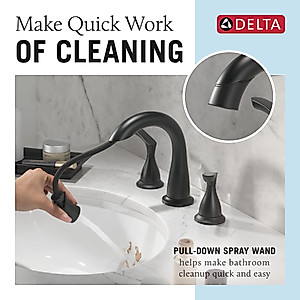 Delta Faucet Broadmoor Pull Down Bathroom Faucet Black, Bathroom Pull Out Faucet, Widespread Bathroom Faucet 3 Hole with Magnet Dock, Bathroom Sink Faucet, Matte Black 35765LF-BLPD