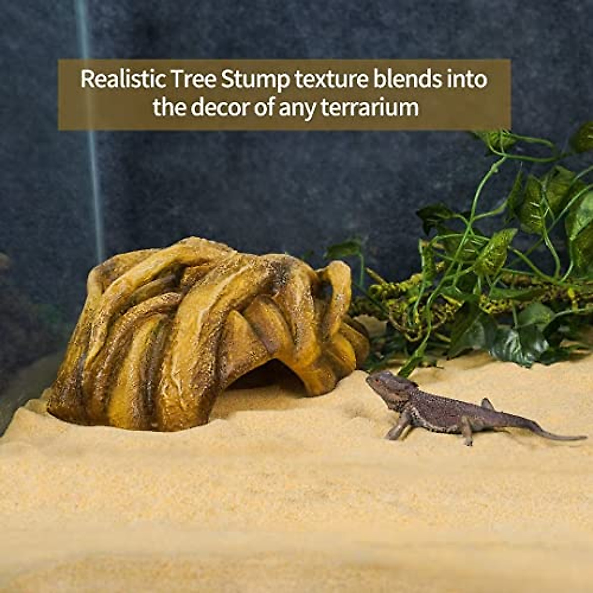 Cosyall Reptile Hide Resin Tree Stump Snake Hide and Cave Hideout Terrarium Habitat Reptile Tank Accessories Decor Leopard Gecko Habitat Shelter for Lizard Spider Frog Amphibians Medium