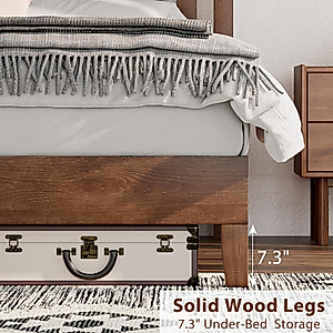 LUXOAK King Size Solid Wood Platform Bed Frame with Headboard, Mid Century Wood Bed with Solid Wood Foundation, Slat Support/No Box Spring Needed/Easy Assembly, Walnut