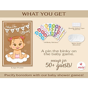Party Hearty Funny Baby Shower Games for Girl, Pin The Pacifier on The Baby Game, Where is The Baby’s Binky, Pin The Dummy on The Baby