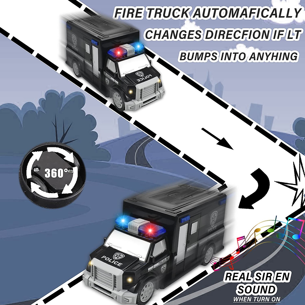 CYKT 3-7 Year Old Boy Police Car Toy, LED Music Electric Universal Wheel Police Car Toy, 3-10 Year Old Boy and Girl Police Car Toy Gift