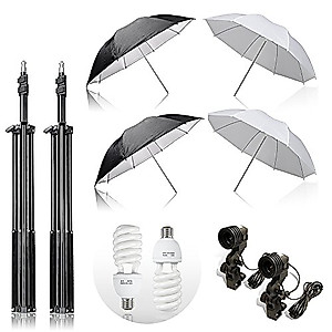 SLOW DOLPHIN Photography Umbrella Lighting Kit,400W 5500K Daylight Photo Portrait Continuous Reflector Lights for Camera Video Studio Shooting White/Black Umbrella