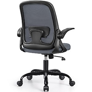 Winrise Office Chair Ergonomic Desk Chairs with Lumbar Support and Flip-up Arms, Comfortable Breathable Mesh Computer Executive Chair with Swivel Task, Adjustable Height 4'', Home, Bedroom - Dark Gray