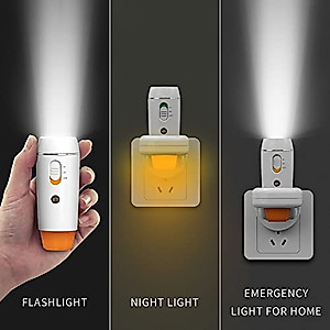 THOVAS Emergency FlashLight, 3-in-1 LED Power Failure Light, Handheld Light, Rechargeable Flashlight, Plug-in Night light, Multi-Function Power Failure Flashlights, Lighting Sensor Night Light, 2 Pack
