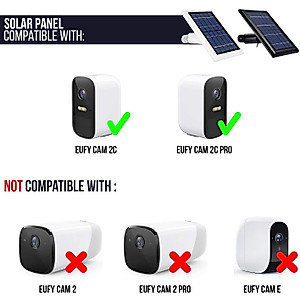 Wasserstein Solar Panel with 13.1ft/4m Cable Compatible with Eufy Cam 2C and 2C Pro - Power Your Surveillance Camera Continuously (3-Pack, Black) (NOT Compatible with Eufy Cam 2/2 Pro/E)