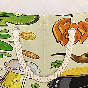 Happy St.patrick 's Day Letters Large Round Baskets for Storage Laundry Baskets with Handles Blanket Storage Basket for Bathroom Shelves Bins for Organizing Nursery Hamper Girl Boy