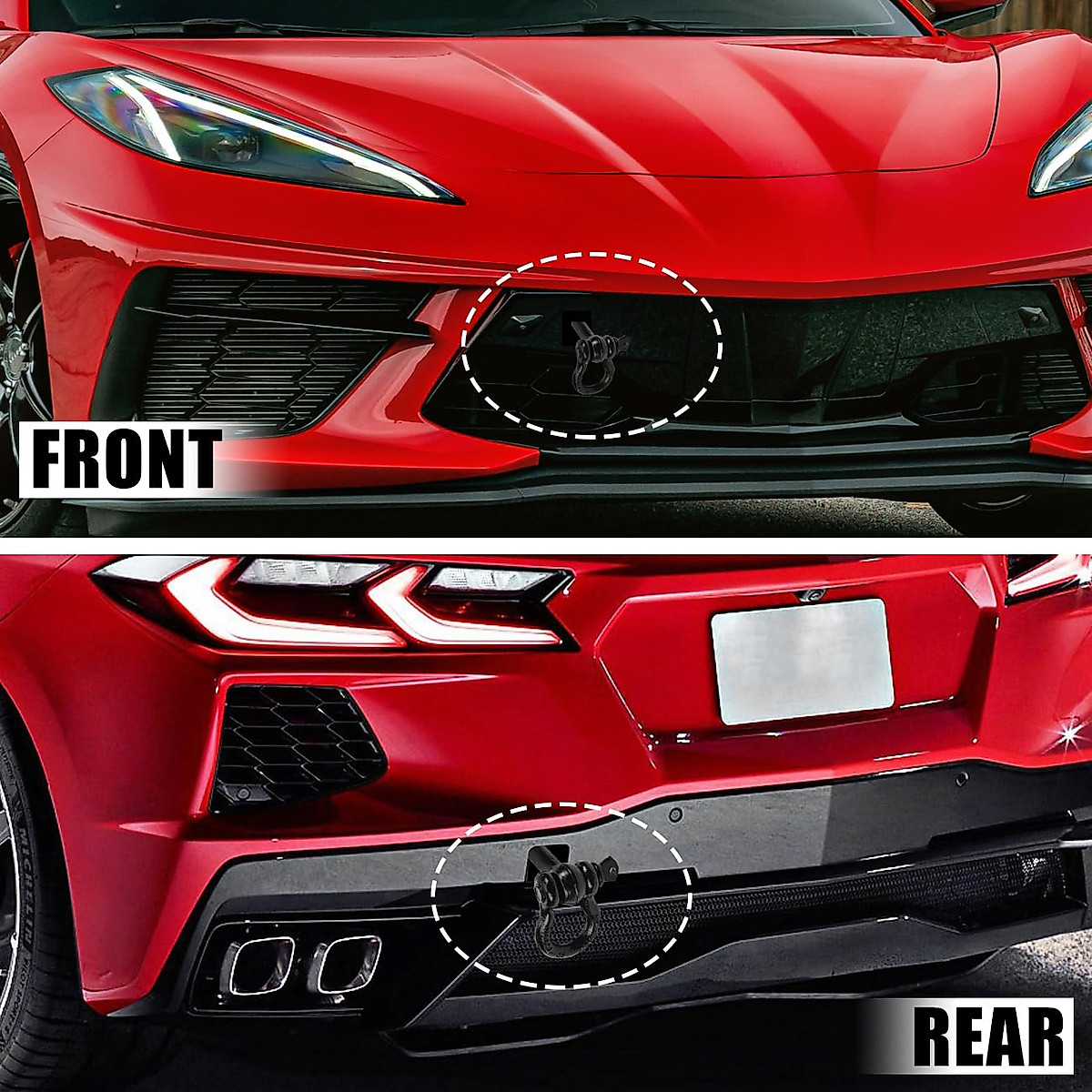 Sulokiy Tow Hook Front Rear Bumper Mid Engine Towing Hooks Trailer Hitch Compatible with for 2014-2024 Chevy Corvette C7 C8 GS Z06 ZR1 P/N Replacement for 15234068,Black
