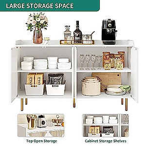 YITAHOME Sideboard Buffet, Modern Buffet Cabinet Storage Cabinet with Carved Design Doors 300 lbs Capacity for Hallway, Entryway, Kitchen or Living Room, White