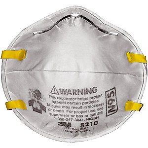3M Personal Protective Equipment Particulate Respirator 8210 + N95 + Smoke + Dust + Grinding + Sanding + Sawing + Sweeping (Box/20)