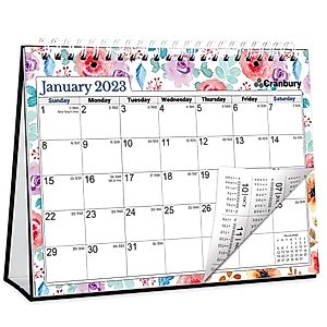 CRANBURY Small Desk Calendar 2023 - (8x6, Floral), Standing Desk Calendar with Gorgeous Flower Designs, Easel Calendar, Stand Up Calendar with Stickers