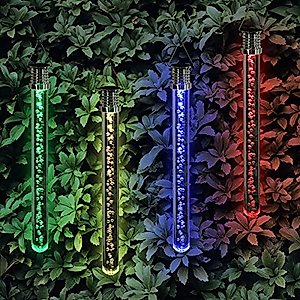 Exhart 4pk Solar Hanging Suspended Bubble Sticks, Color Changing LEDs Fun Outdoor Décor, 4pc, 1"x10"
