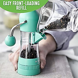 GreenLife Ratchet Mill, Salt and Pepper Grinder, Mess-Free, Adjustable Coarseness and Easily Refillable, Kitchen Tool, Seasoning, Spice Mill, Ergonomic, No-Twist Grinding, Turquoise