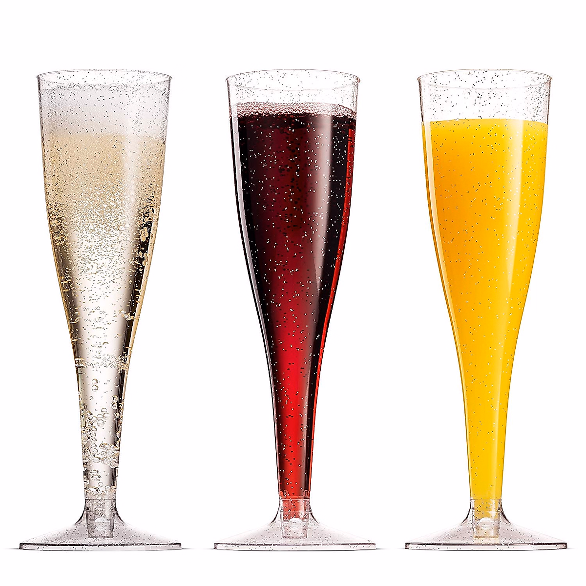 PlasticStrong Stemmed Champagne Flutes Shatterproof, Unbreakable, Reusable Plastic Champagne Flute for any occasion Set of 30 Silver Glitter wine glasses