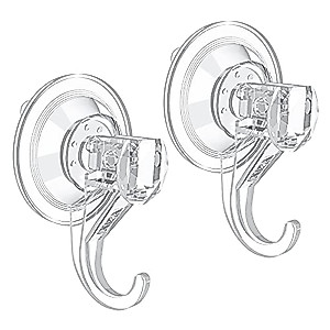 VIS'V Suction Cup Hooks, Small Clear Heavy Duty Vacuum Suction Cups with Hooks Removable Window Glass Door Suction Hangers Reusable Suction Cup Holders for Kitchen Bathroom Shower Wreath - 2 Pcs