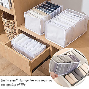 Aposemo Clothes Organizer Drawers Wardrobe Compartment Separation Underwear Portable 7 Grids Storage Box Mesh Washable (2 Pcs Grey Small+Grey Large)