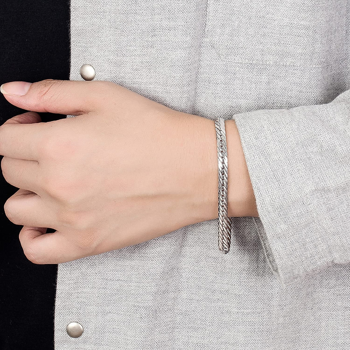 Dankadi Men Italian Solid 925 Sterling Silver Herringbone Bracelet 6MM flat Snake Chain 6.5 "7" 7.5 "8" 8.5 "9" Women Bangle Fine Jewelry gift (Silver, 7.5 inches)