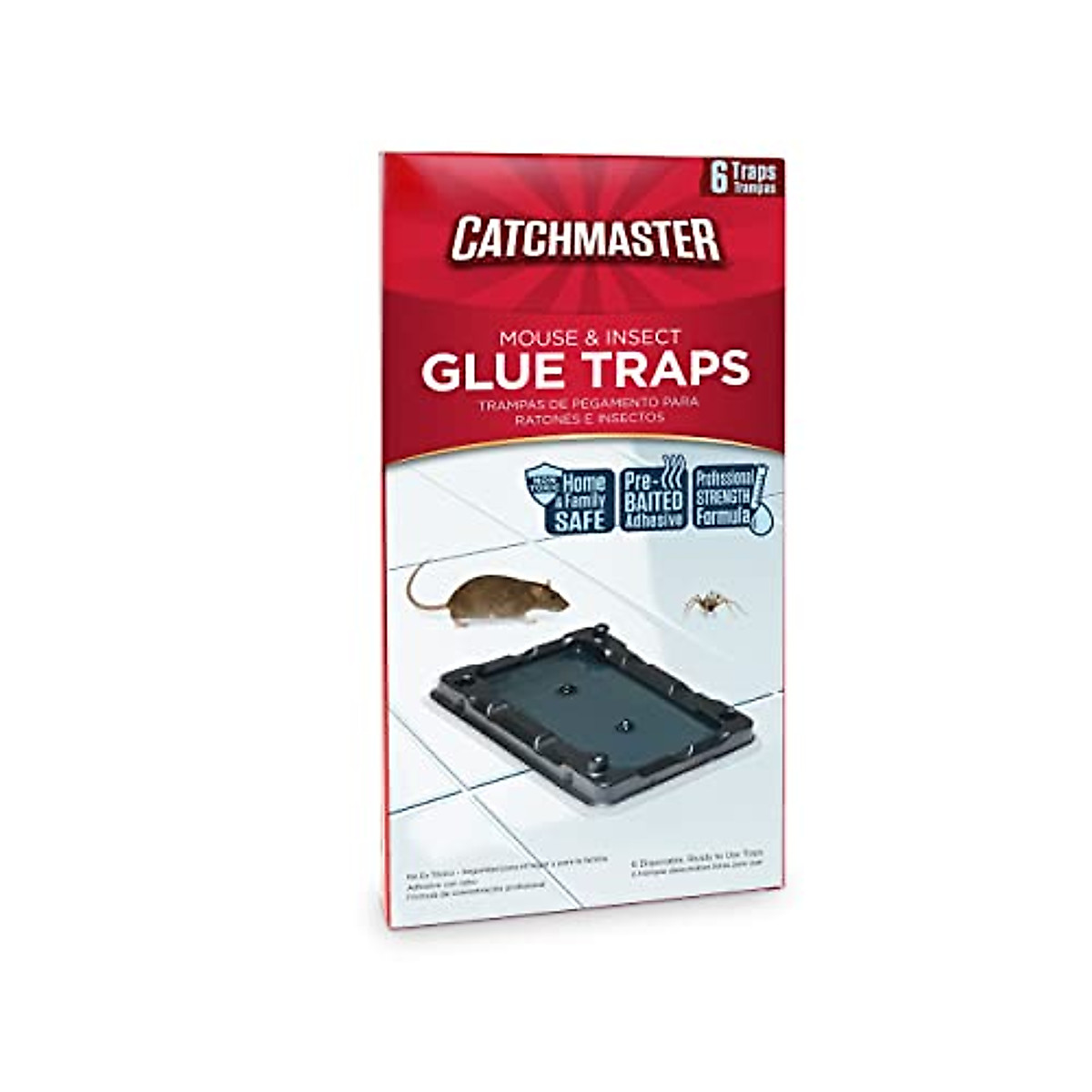 Mouse & Insect Glue Traps by Catchmaster - 6 Rodent Pre-Baited Trays, Ready to Use Indoors. Bug Sticky Adhesive Killer Exterminator Easy No-Mess Non-Toxic - Made in The USA