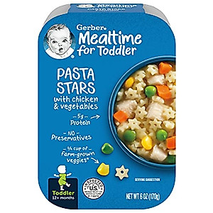 Gerber Mealtime for Toddler Pasta Stars with Chicken & Vegetables, Toddler Meal Made with No Preservatives, Just Heat & Serve, 6-Ounce Tray (Pack of 8)
