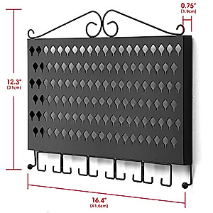 JackCubeDesign Wall Mounted Jewelry Organizer, Earring Necklace Bracelet Holder Display Hanger with 117 Holes & 12 Hooks (Black, 16.54 x 12.2 x 0.75 inches) - MK319A