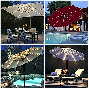 Patio LED Umbrella String Lights, 104 LED String Lights with Remote Control, 8 Lighting Mode Umbrella Lights Battery Operated Waterproof Outdoor Lighting for Patio Umbrellas Camping Tents or Outdoor