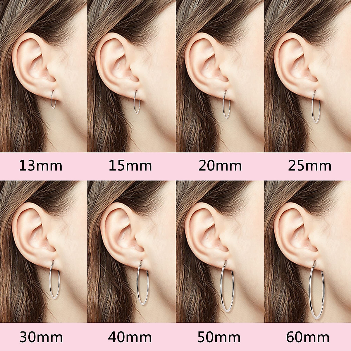 Milacolato Sterling Silver Hoop Earrings Set 2mm Thin Hoop Earrings 18K White Gold Plated Click-Top Huggie Hoops Earrings Small Medium Large Hoop Earrings for Women 13/15/20mm