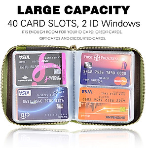 Easyoulife Womens Credit Card Holder Wallet Zip Leather Card Case RFID Blocking (Green)