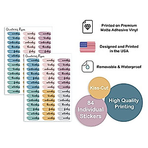 Date Covers 12 weeks, Day of the Week Stickers, Decorative Planning Stickers, 84 Stickers 1.5" in Length, Multicolor