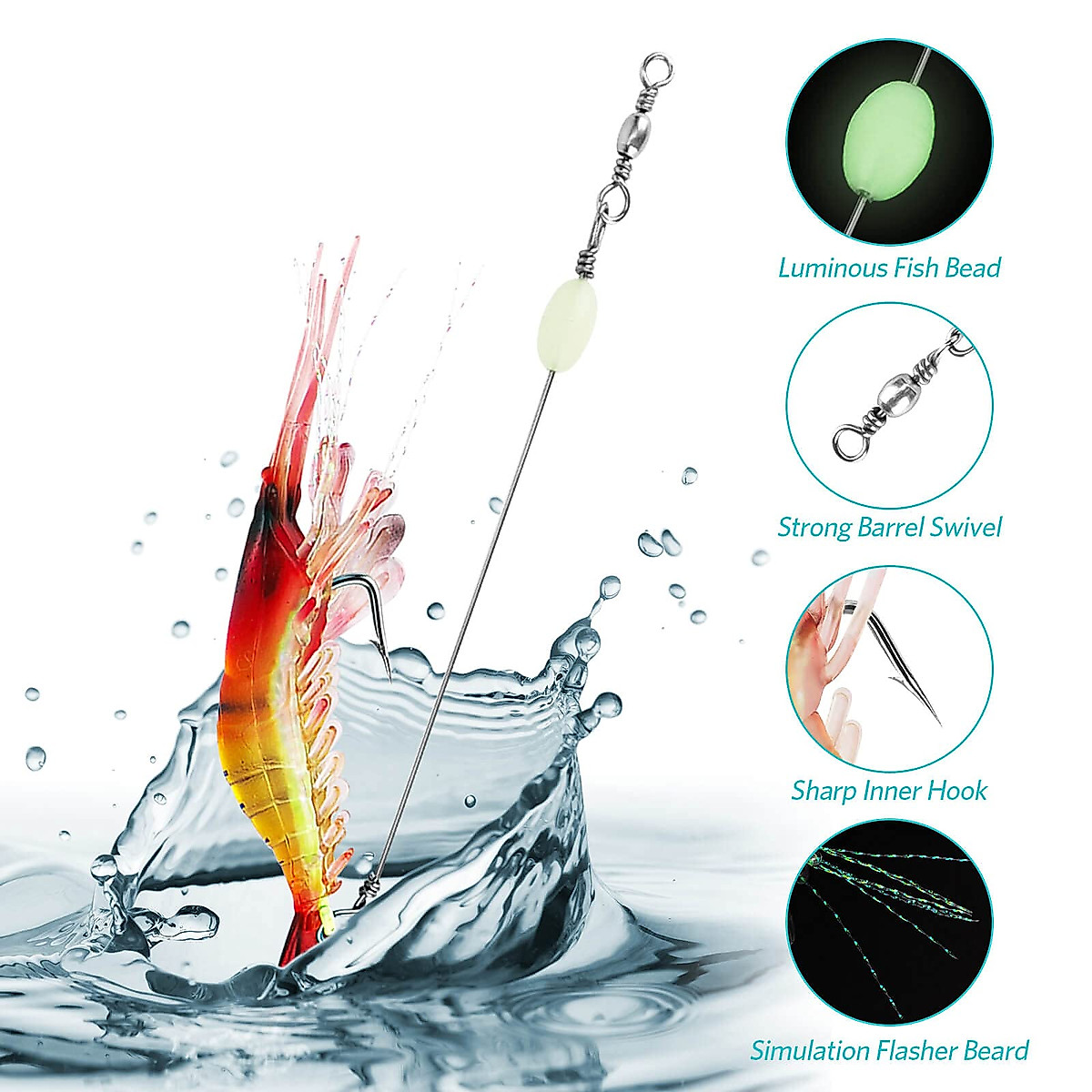 10PCS Saltwater Fishing Lures Shrimp Baits Set, Premium Soft Shrimp Fishing Tackle with Luminous Sharp Hooks, for Freshwater and Saltwater - Syosisny