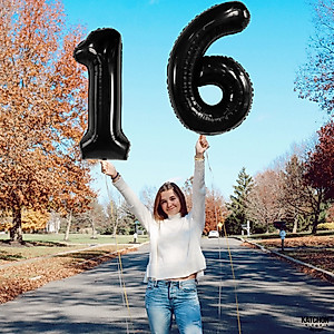 KatchOn, Giant Black 16 Balloon Numbers - 40 Inch | 16 Birthday Balloons for Sweet 16 Birthday Decorations | 16th Birthday Decorations for Boys | Sixteen Balloon, 16th Birthday Decorations for Girls