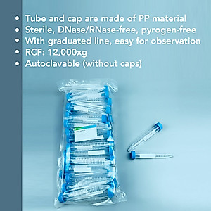 VISOSCI Autoclavable Polypropylene Centrifuge Tubes, Volume 15ml, White Printed Graduated Marks from 1.5ml to 14ml, Assembled Leak-Proof Screw Cap, Gamma Sterile, 50pcs/Bag