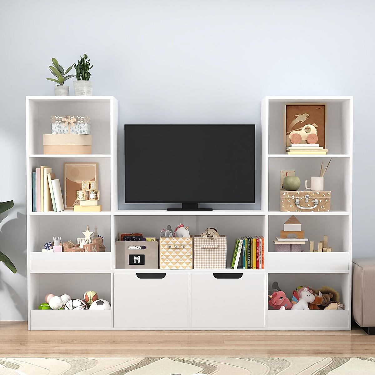 XINRONG 4 Tier Kids Bookshelf and Toy Storage, Castle Bookcase with Drawers, Reading Nook for Kids Toddler, Kids Toy Storage Organizer for Playroom, Nursery, Classroom, White