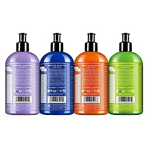Dr. Bronner's - Organic Sugar Soap (12 oz Variety Pack) Lavender, Peppermint, Tea Tree, & Lemongrass - Made with Organic Oils, Sugar & Shikakai Powder, 4-in-1 Use: Hands, Body, Face & Hair | 4 Count