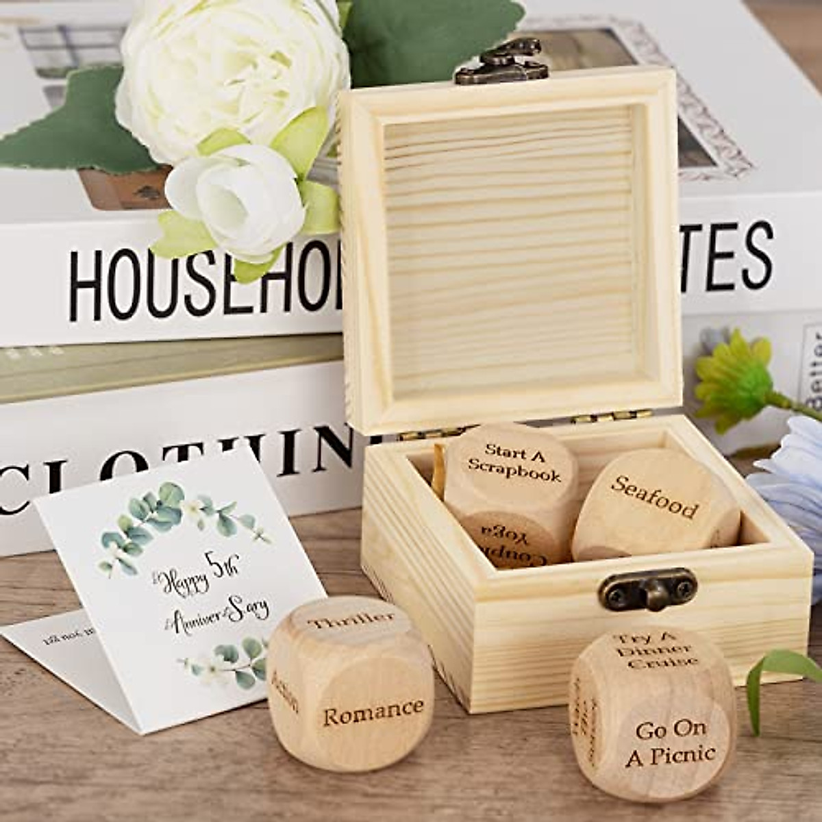 5th Anniversary Wood Gifts for Him, 5 Year Anniversary Wooden Date Night Dice Gifts for Her, 5th Anniversary Wedding Gifts for Wife, Couple Gifts for Him and Her, 5th Anniversary Happy Gift for Couple