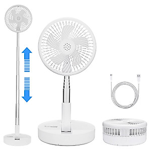 Spurtar Portable Standing Fan, Foldaway Fan, Desk and Table Foldable Fan Rechargeable Battery Operated USB Quiet Adjustable Standing Height 13.7'' to 38'' (34.7cm to 97cm) 4 Speed Modes