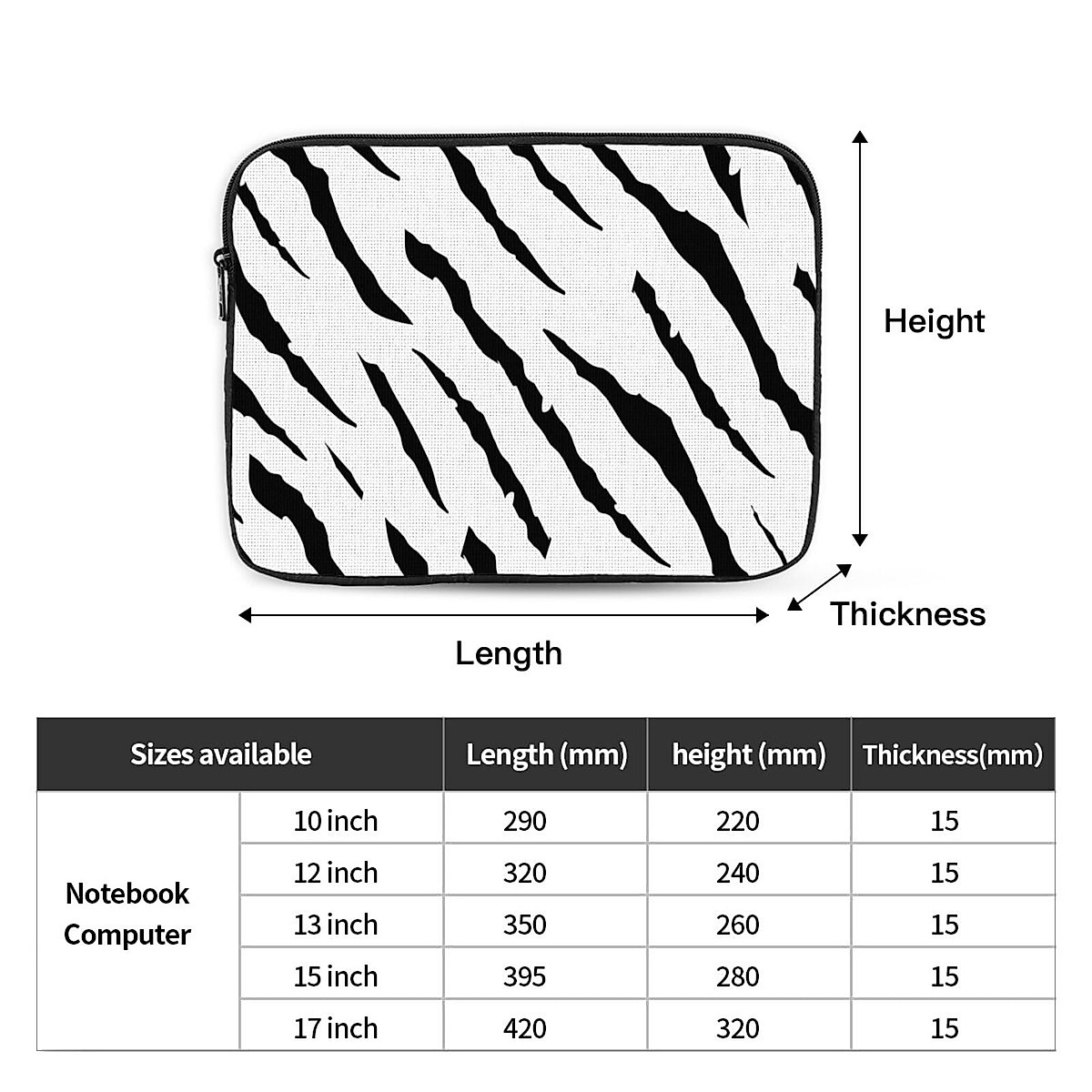 Tiger Zebra Stripe 13 inch Portable Laptop Sleeve Compatible with MacBook Air Notebook Computer Case for Men Women College School Students