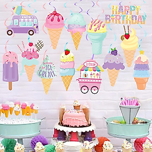 Ice Cream Party Hanging Swirls Ice Cream Birthday Party Decorations 20pcs Summer Ice Cream Party Hanging Decor Ice Cream Cone Swirls Streamer for Summer Theme Baby Shower Supplies