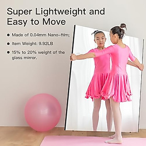 brisafe Full Length Mirror with Stand, 63"x43" Super Lightweight Glassless Home Full Floor Mirror, Oversized 0.04mm Nano-Film Gym Mirror, Black