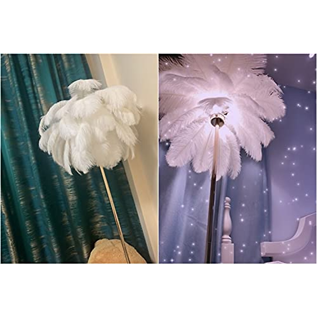 GIOAMH Natural Ostrich Feather Floor Lamp, Simple Modern Bedroom and Living Room Standing Lamp, Golden Lamp Body, G4-LED Bulb (White)