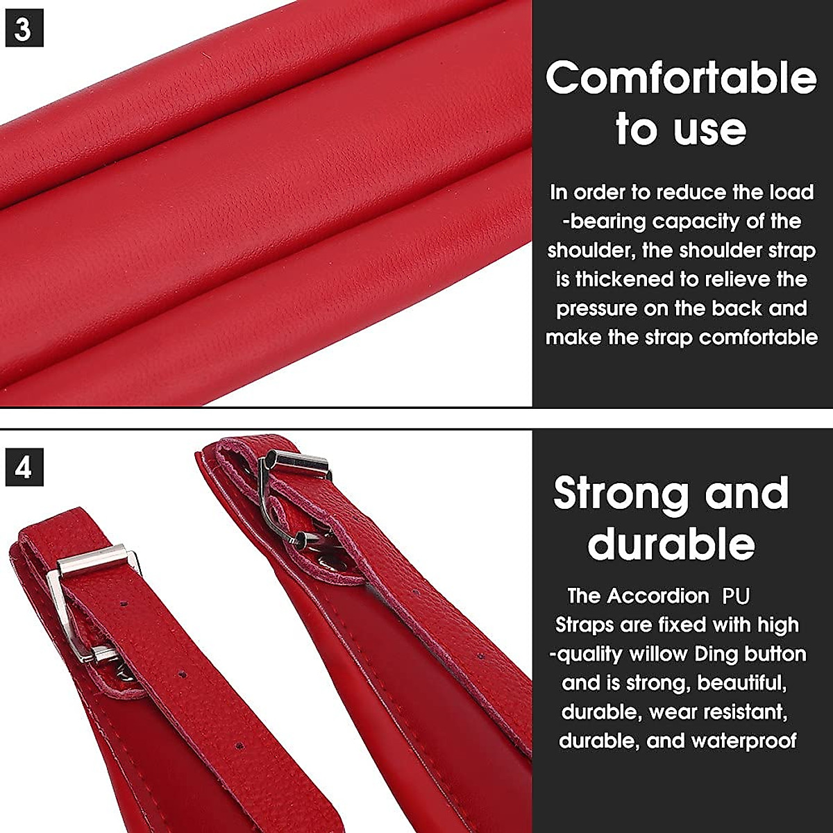 VGEBY Accordion Straps, Adjustable Accordion PU Shoulder Straps Accordion Strap Set for 16-120 Bass (Red)