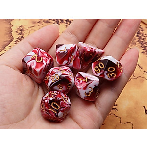 CREEBUY DND Dice Set Red Mix White Dice for Dungeon and Dragons D&D MTG 7-Die RPG Polyhedral Dice