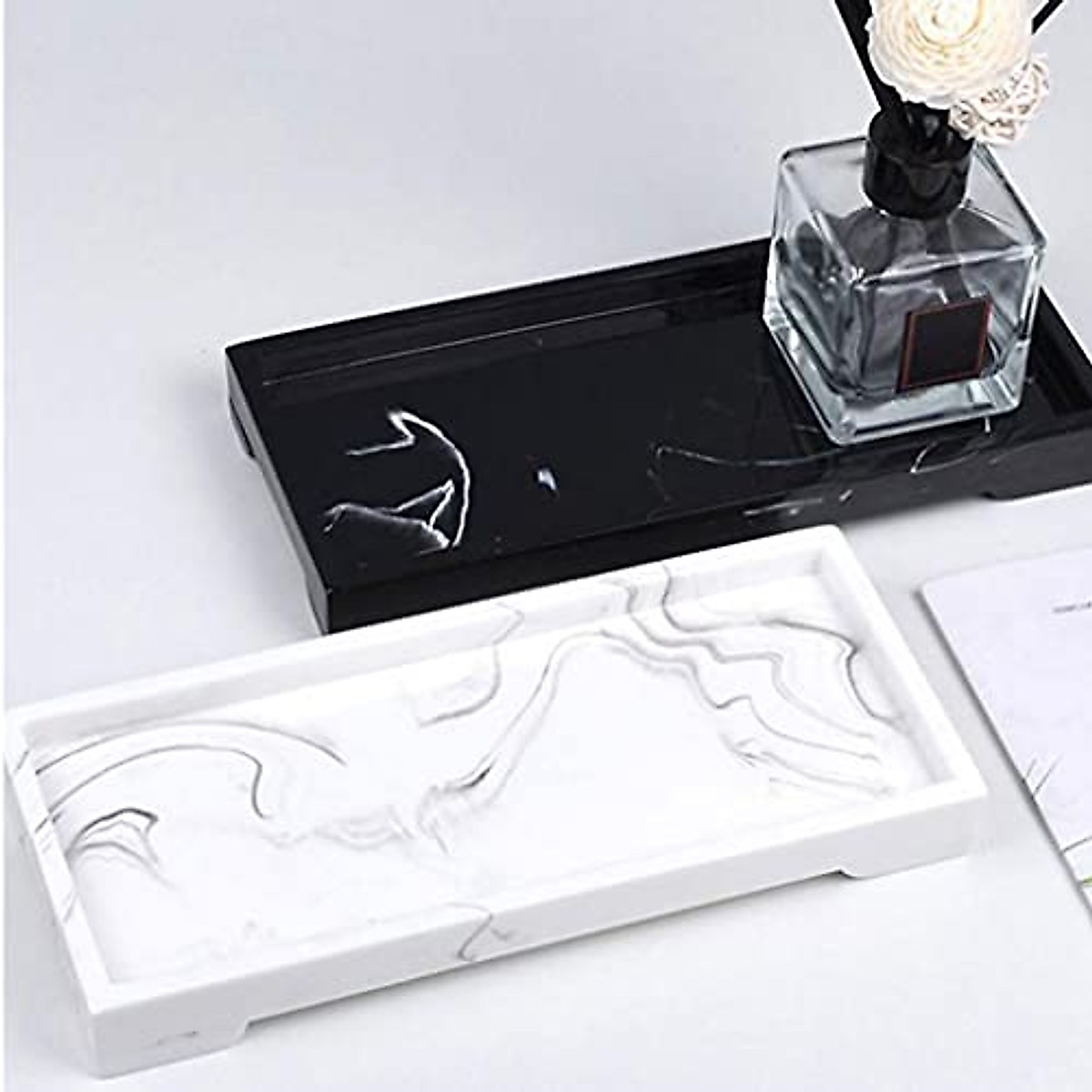 Vanity Tray Marble Effect Resin Bathroom Storage Organizer for Soaps Jewellery White