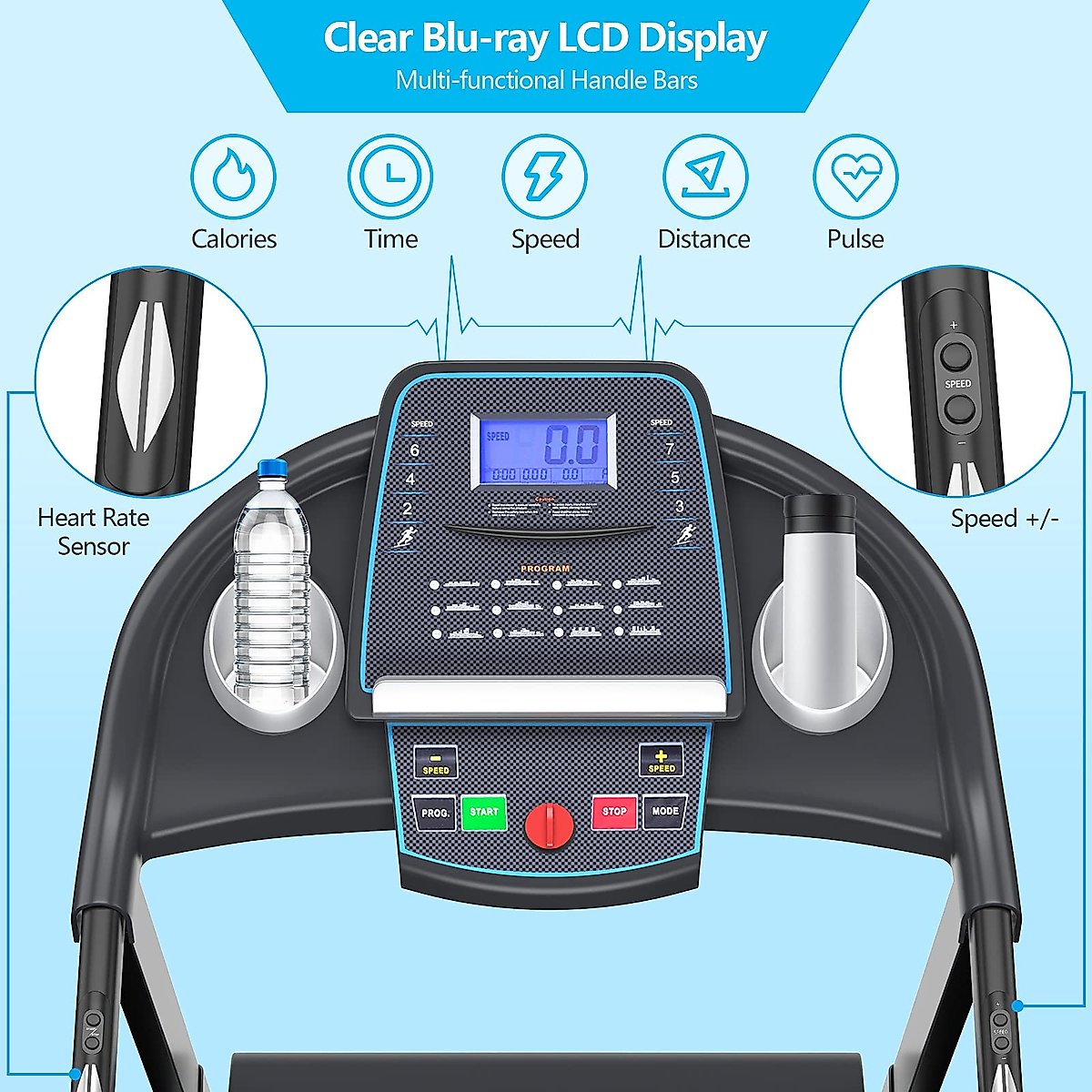 GYMAX Foldable Treadmill, 2.25HP Manual Incline Running Machine with LCD Display, 12 Preset Programs & Heart Rate Monitor, 17inch Wide Running Machine for Cardio Training, Home Gym Exercise Workout