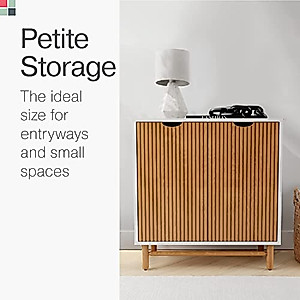 Stead Fluted Sideboard Storage Cabinet - Mid Century Modern Accent Cabinet with Doors - Great in Living Rooms, Bedrooms, and Entryways (White and Oak)